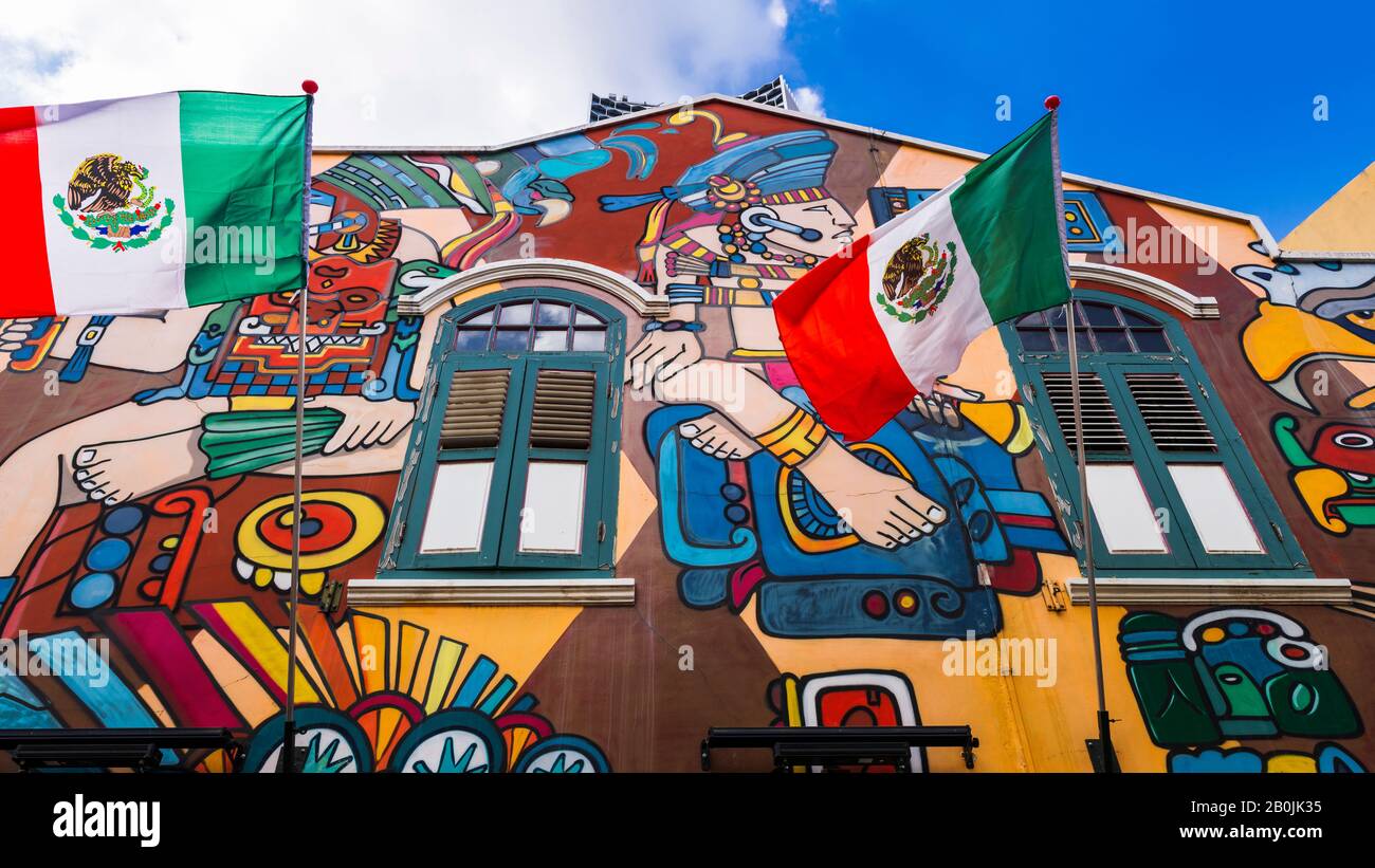 Mural and flags on Arab Street, Singapore, Republic of Singapore Stock ...