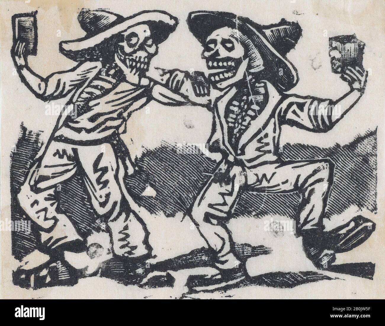 José Guadalupe Posada, Two male skeletons in suits dancing (vignette ...