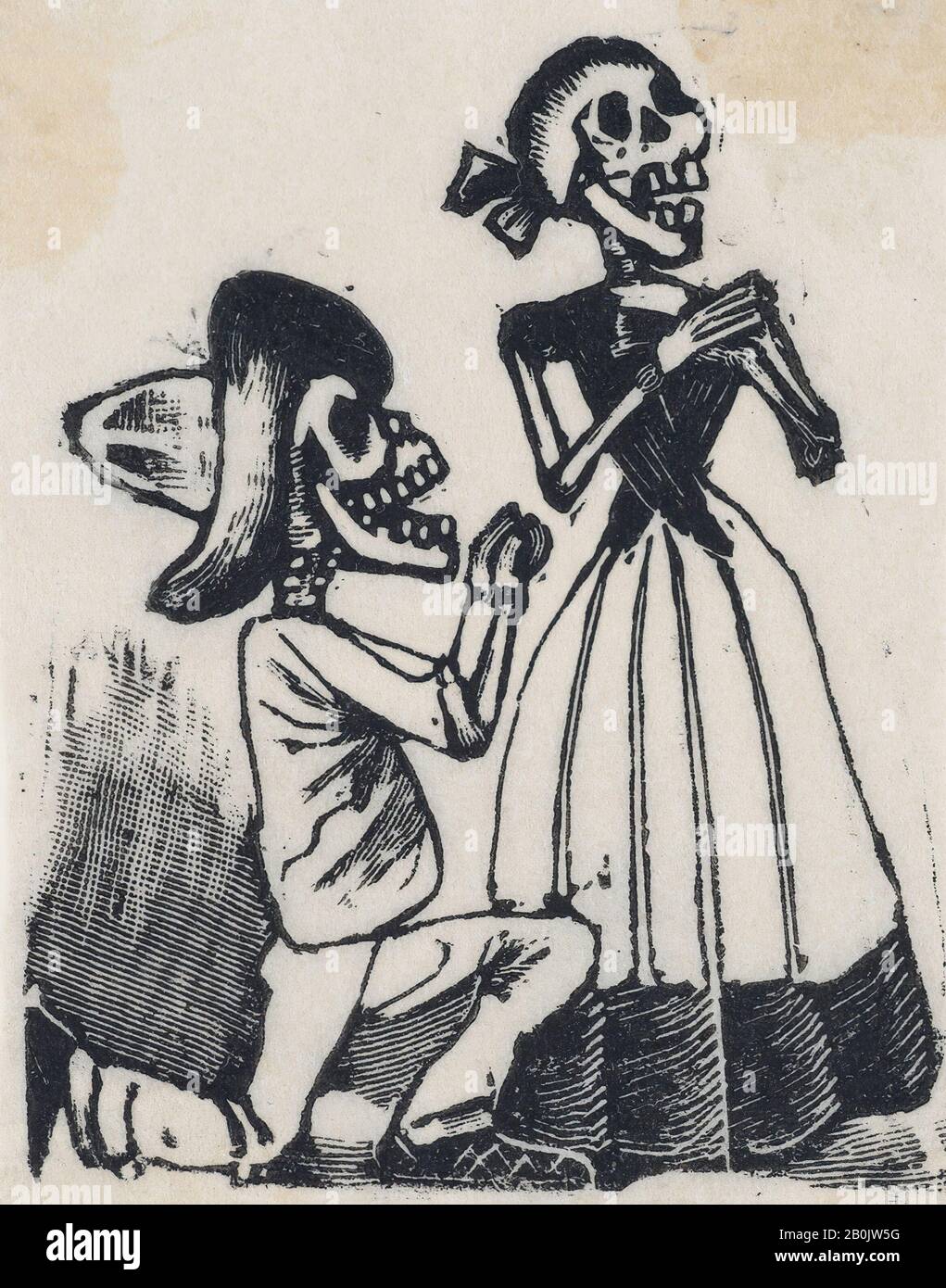 José Guadalupe Posada, A male skeleton on his knees before a female ...