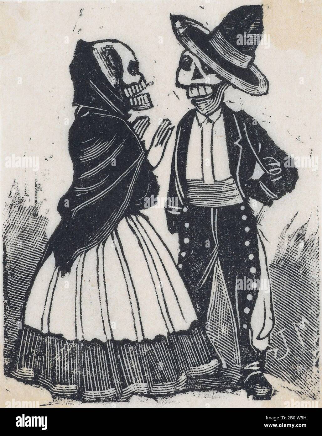 José Guadalupe Posada, A male and female skeleton talking (vignette for ...