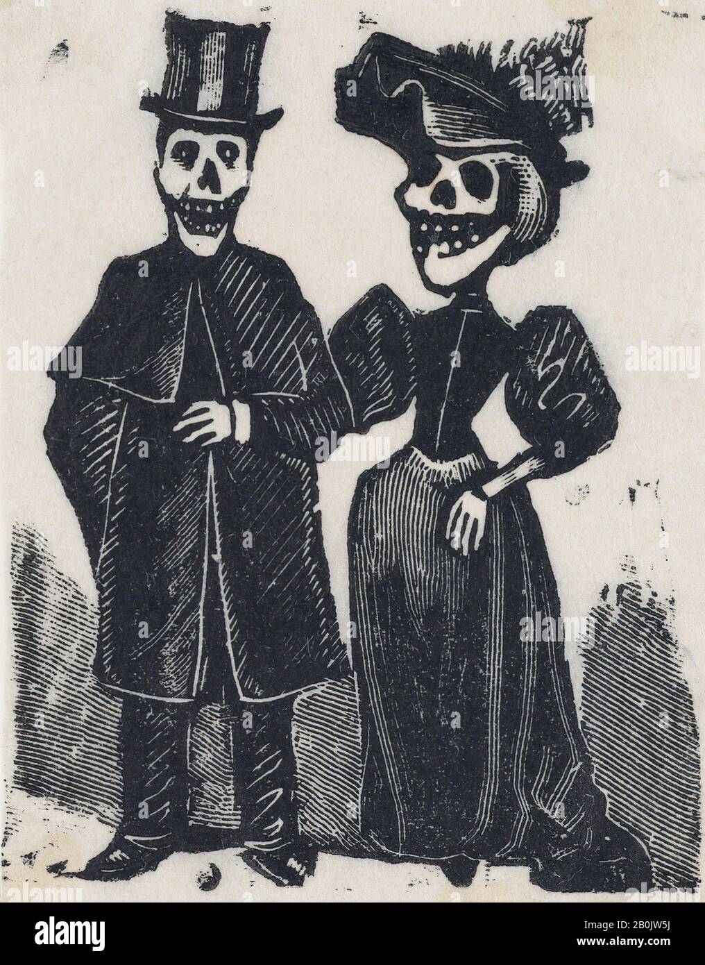 José Guadalupe Posada, An elegantly dressed male and female skeleton ...