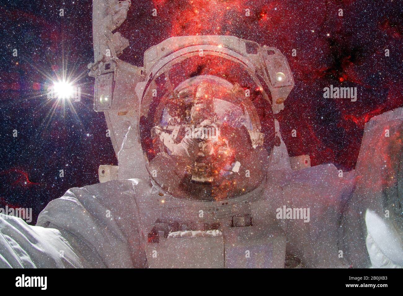 Astronaut at spacewalk. Cosmic landscape. Elements of this image ...