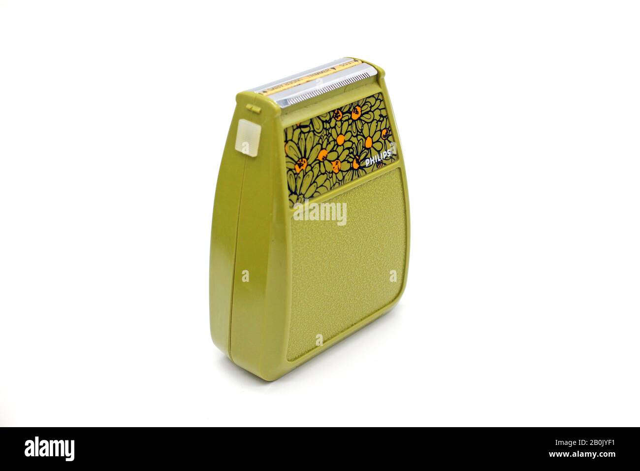 Vintage Philips green electric shaver, isolated on white background ...