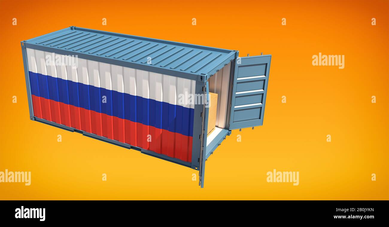 Shipping Container with Russia flag - 3D Rendering Stock Photo - Alamy