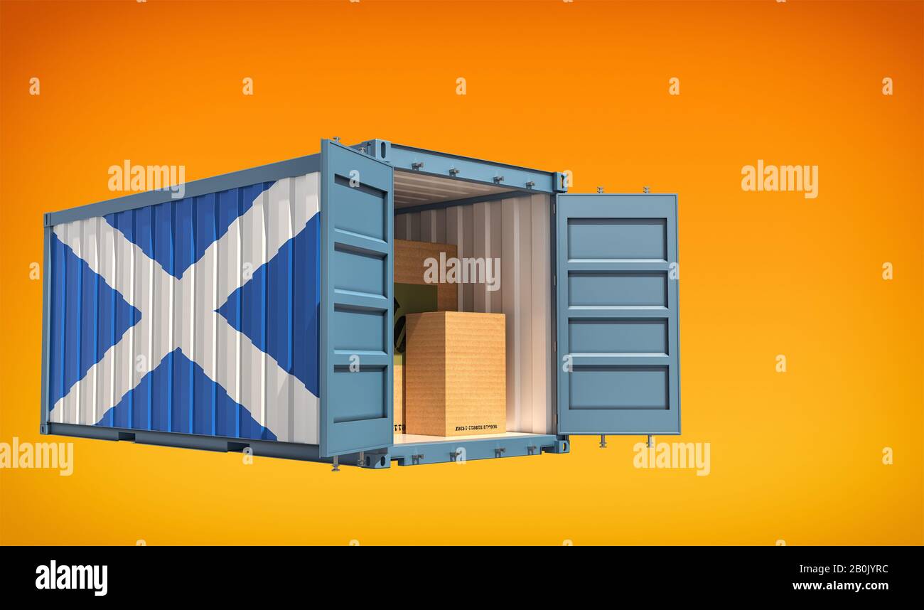 Shipping Container with Scotland flag - 3D Rendering Stock Photo - Alamy