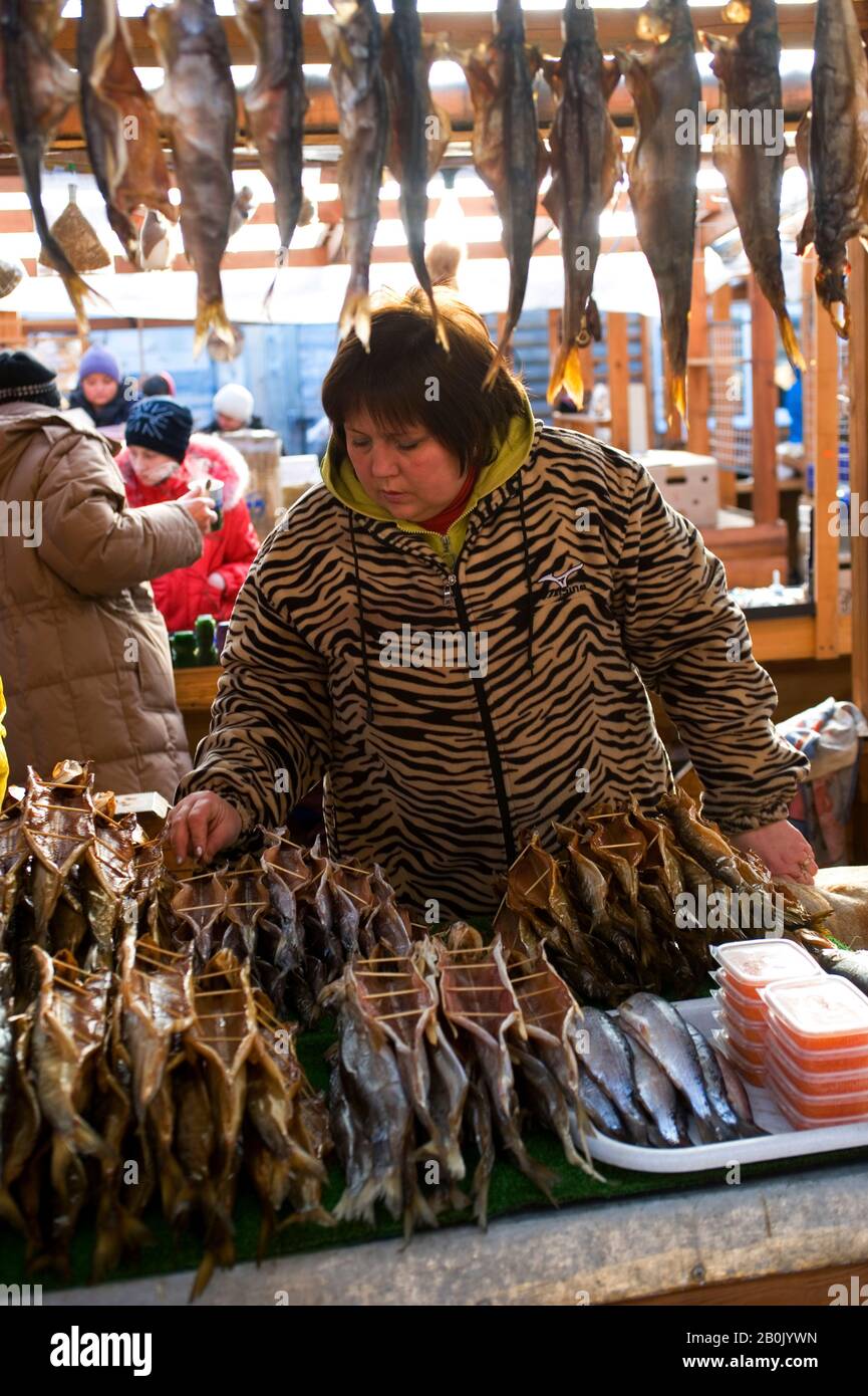 RUSSIA, SIBERIA, NEAR IRKUTSK, LAKE BAIKAL, LISTVYANKA VILLAGE, FISH ...