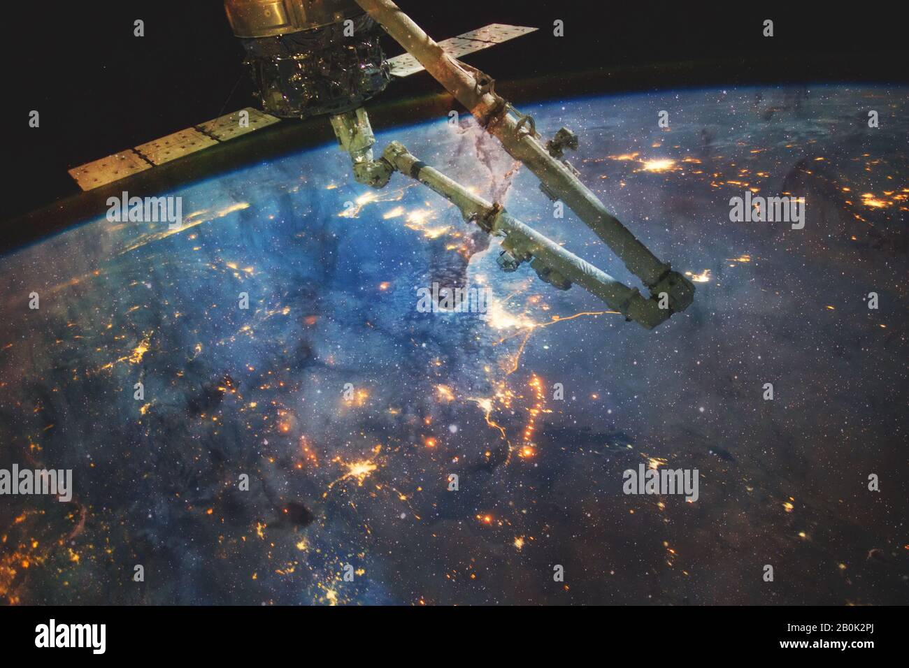 Space background Earth with iss. Beauty of universe. Elements of this ...