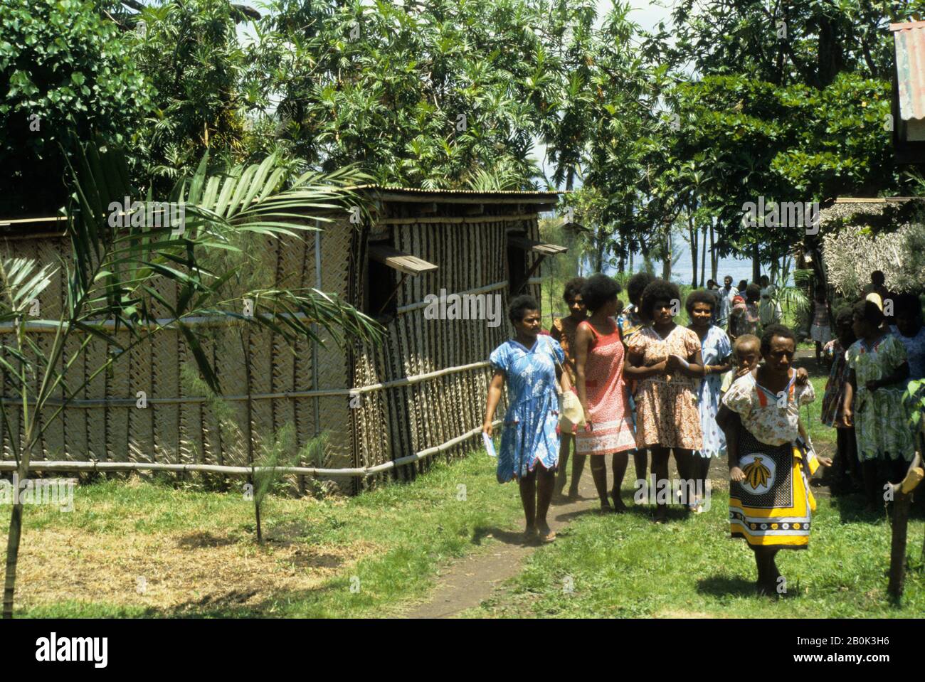 VANUATU, (NEW HEBRIDES), AMBRYM ISLAND, NATIVE VILLAGE SCENE WITH WOMEN ...