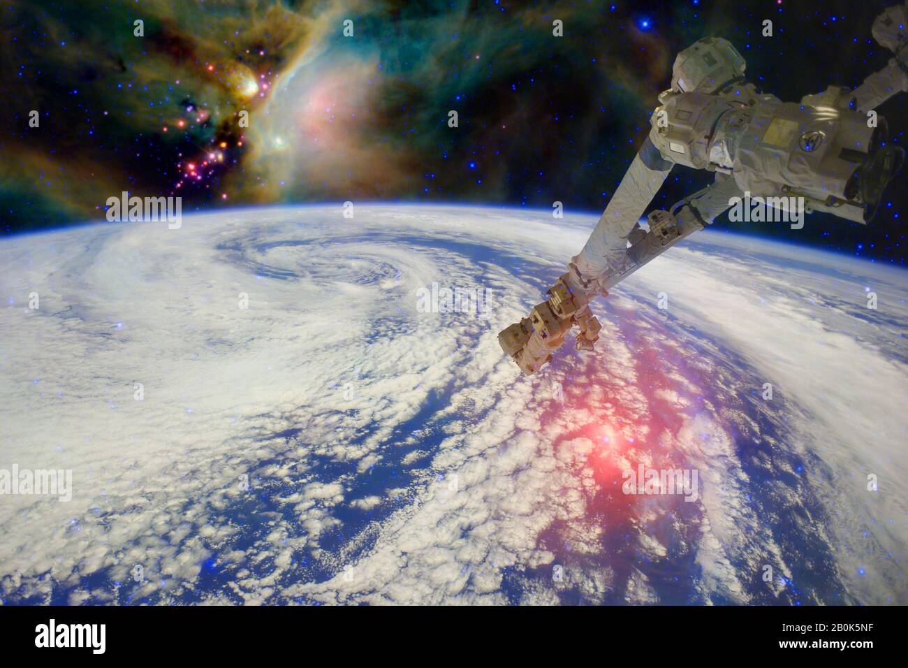 Earth planet and space station at orbit. Cosmic art. Elements of this ...
