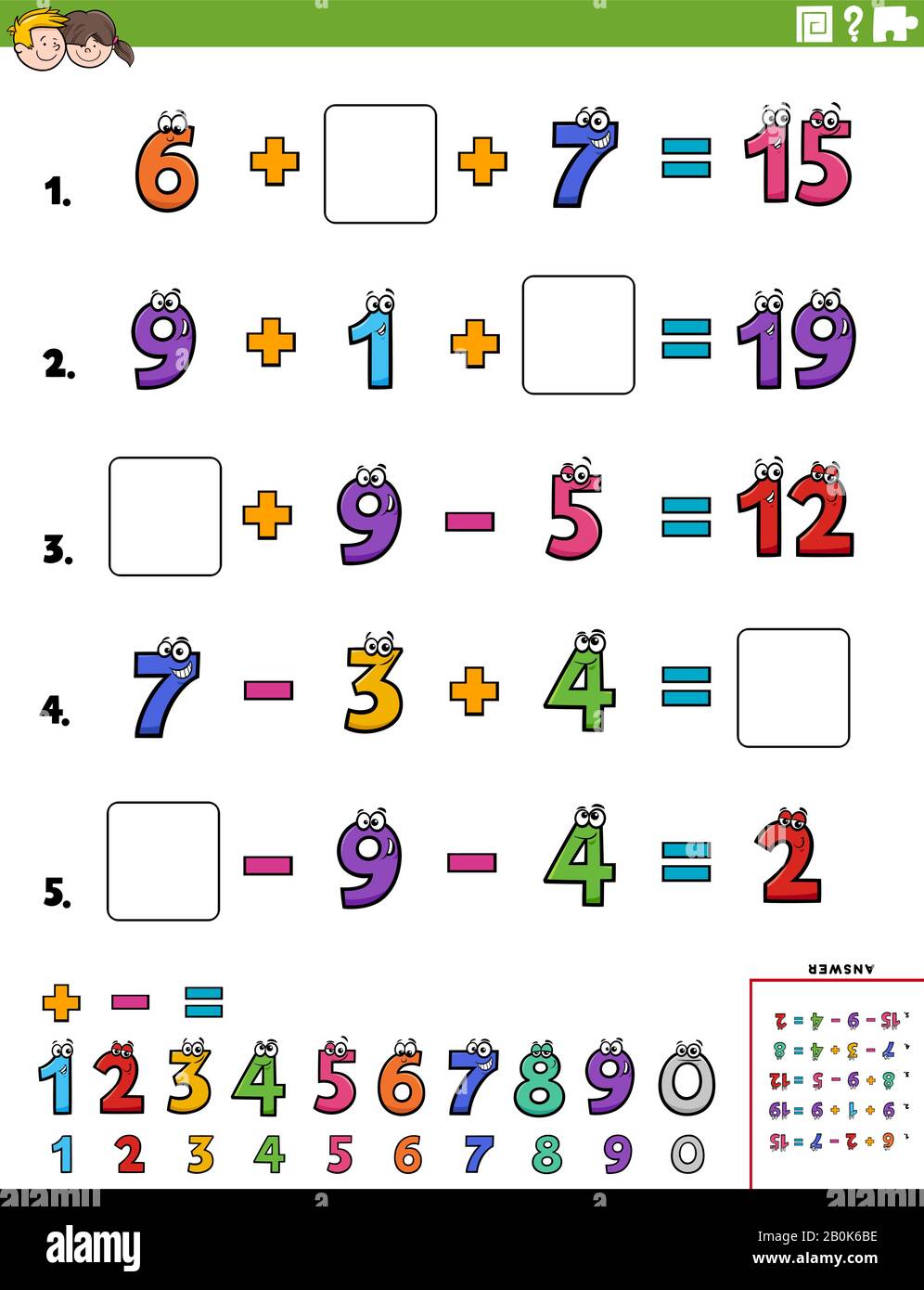 Cartoon Illustration of Educational Mathematical Calculation Worksheet ...