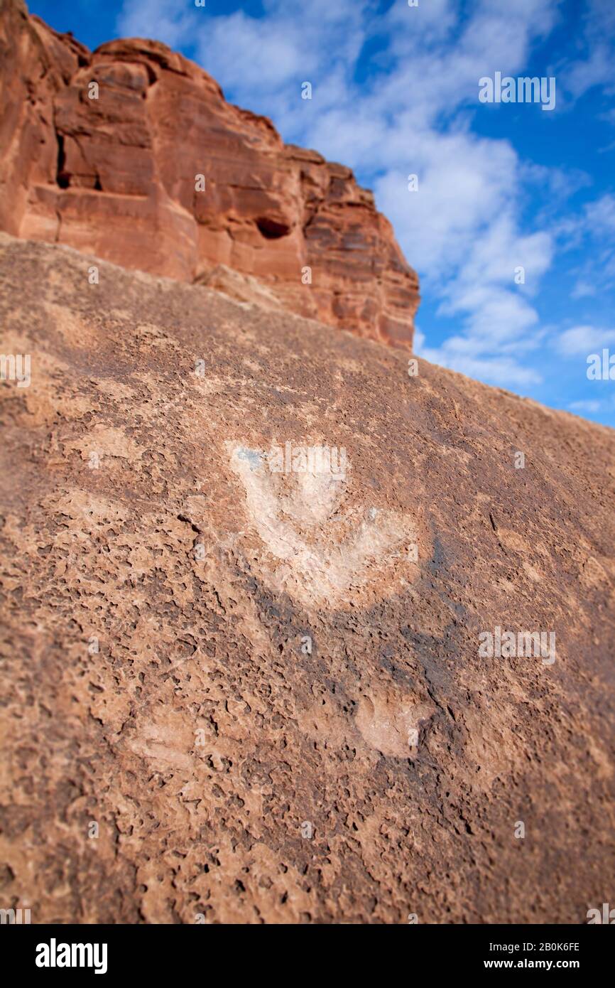 Dinosaur footprint embedded in rock near Moab, Utah, USA Stock Photo ...