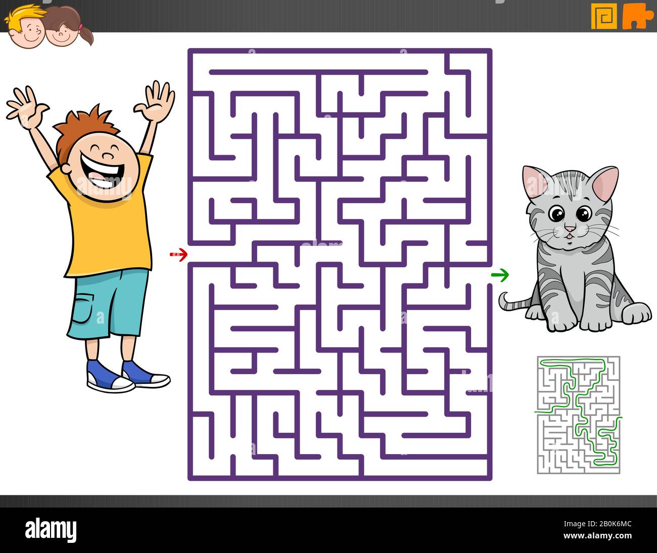 Cartoon Illustration of Educational Maze Puzzle Game for Children with ...