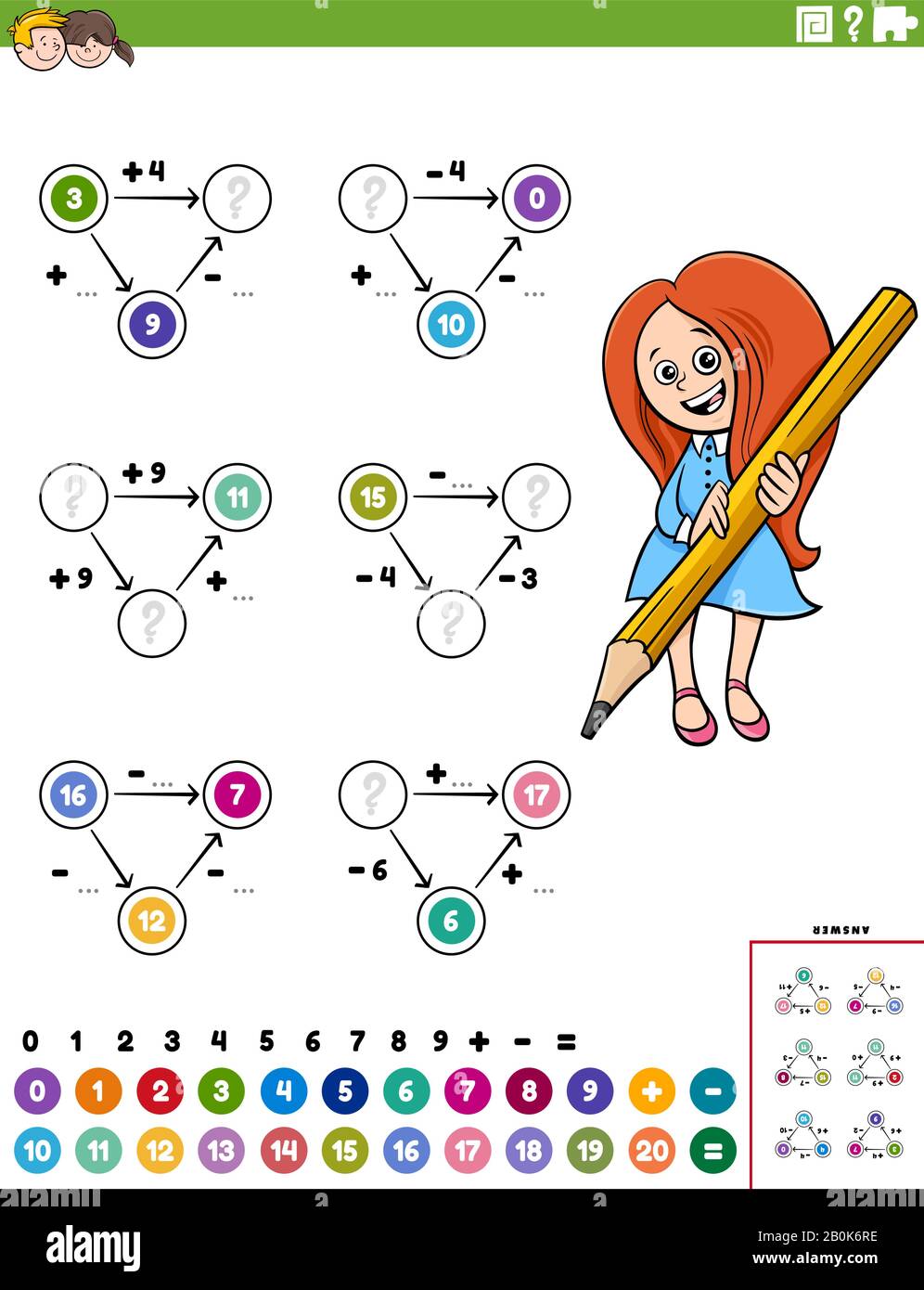 Cartoon Illustration of Educational Mathematical Calculation Diagram ...