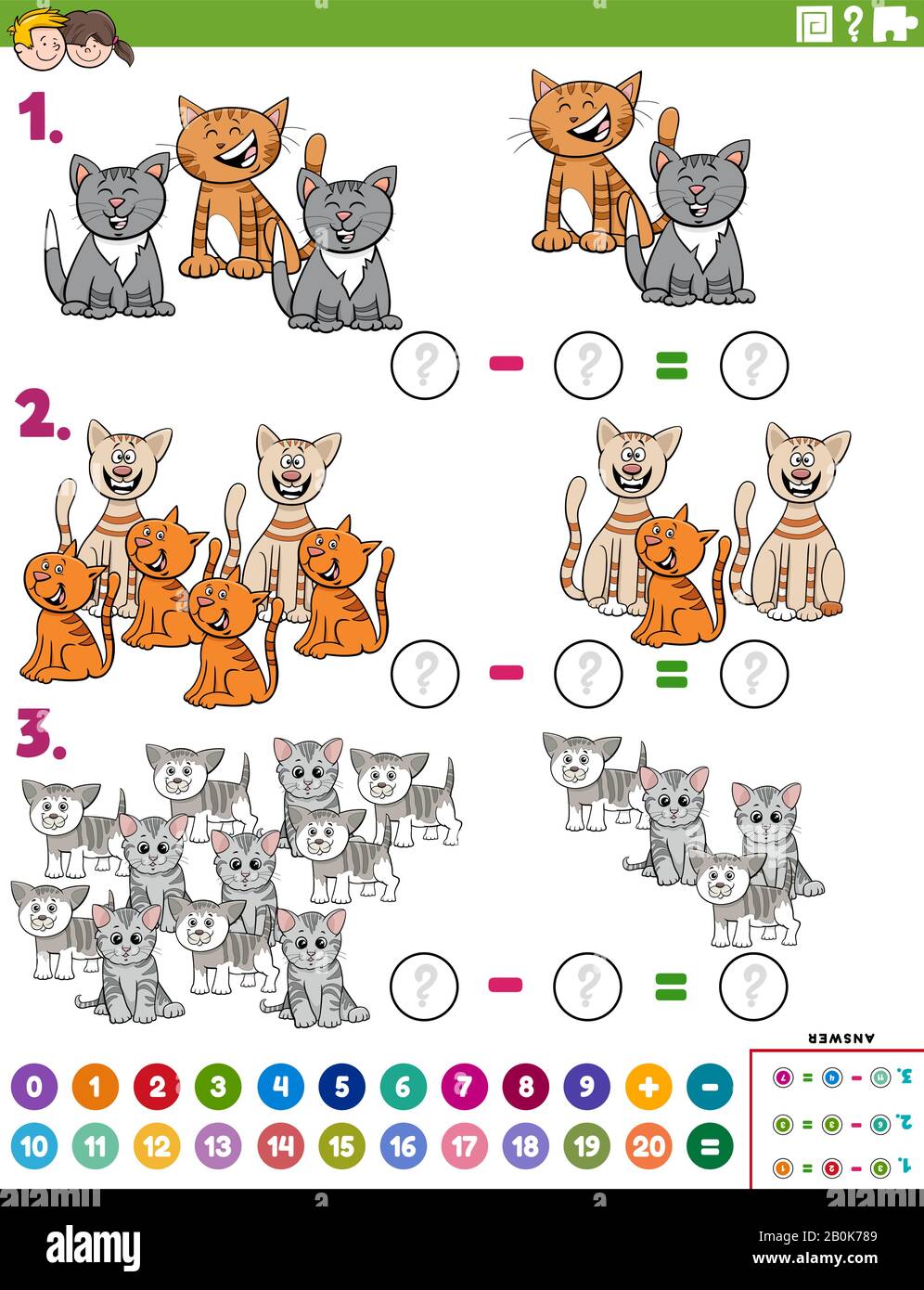 Cartoon Illustration of Educational Mathematical Subtraction Puzzle ...