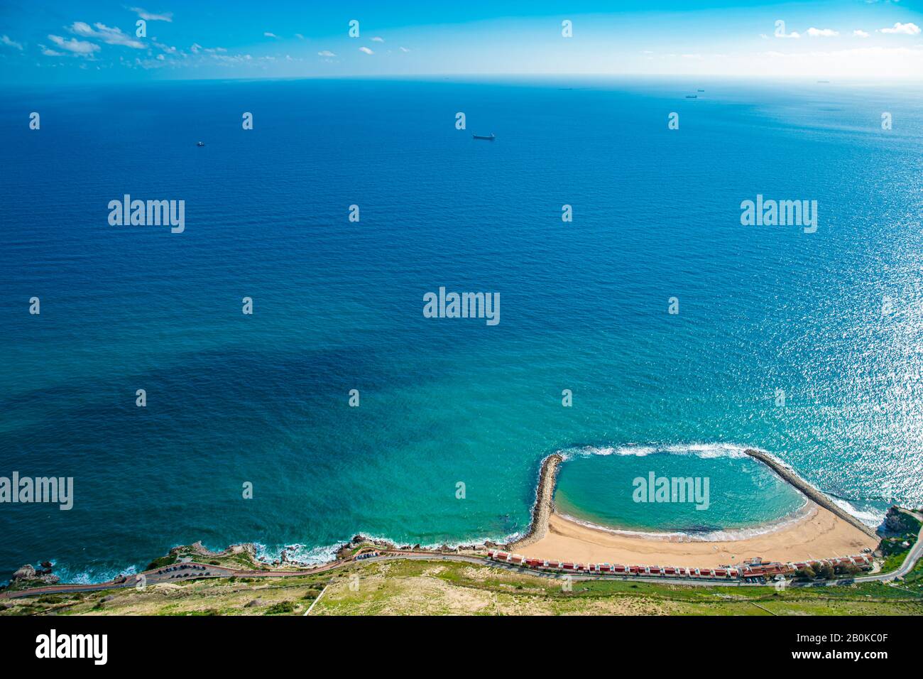 Blue lagoon with beach with bird's-eye perspective. ideal place for ...