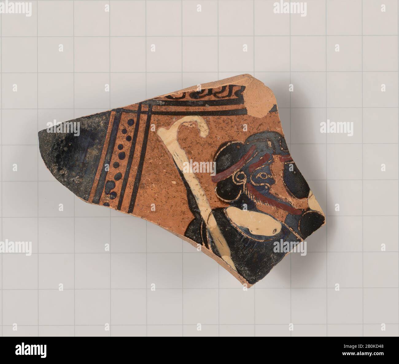 Terracotta fragment of an olpe (jug), Greek, Attic, Archaic, Date late ...
