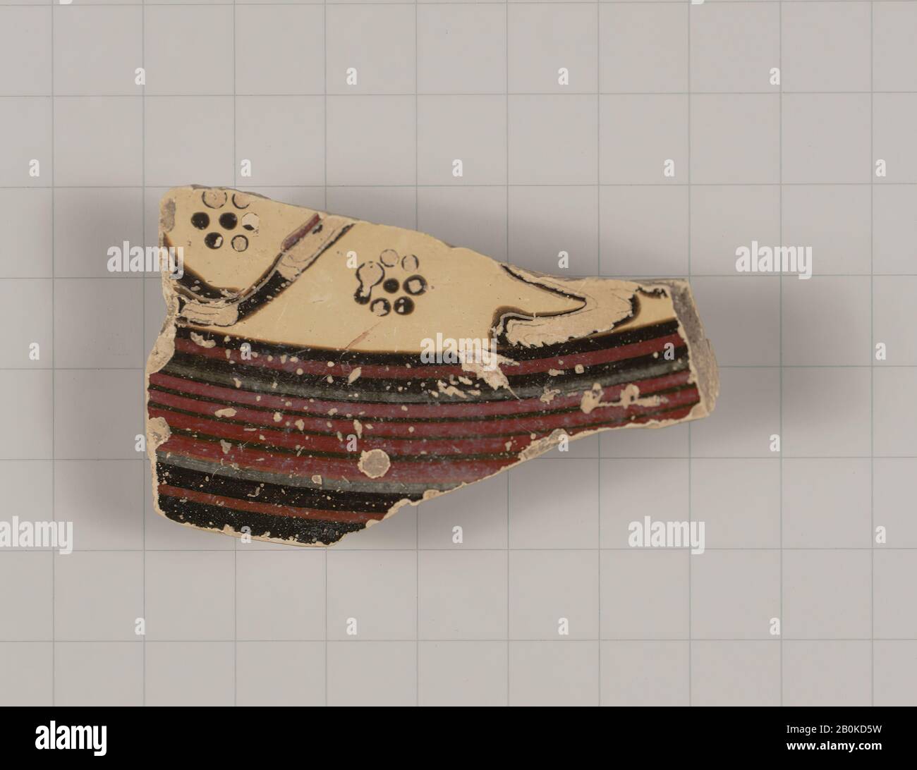 Terracotta fragment of a lid, Greek, Corinthian, Corinthian, Date mid ...