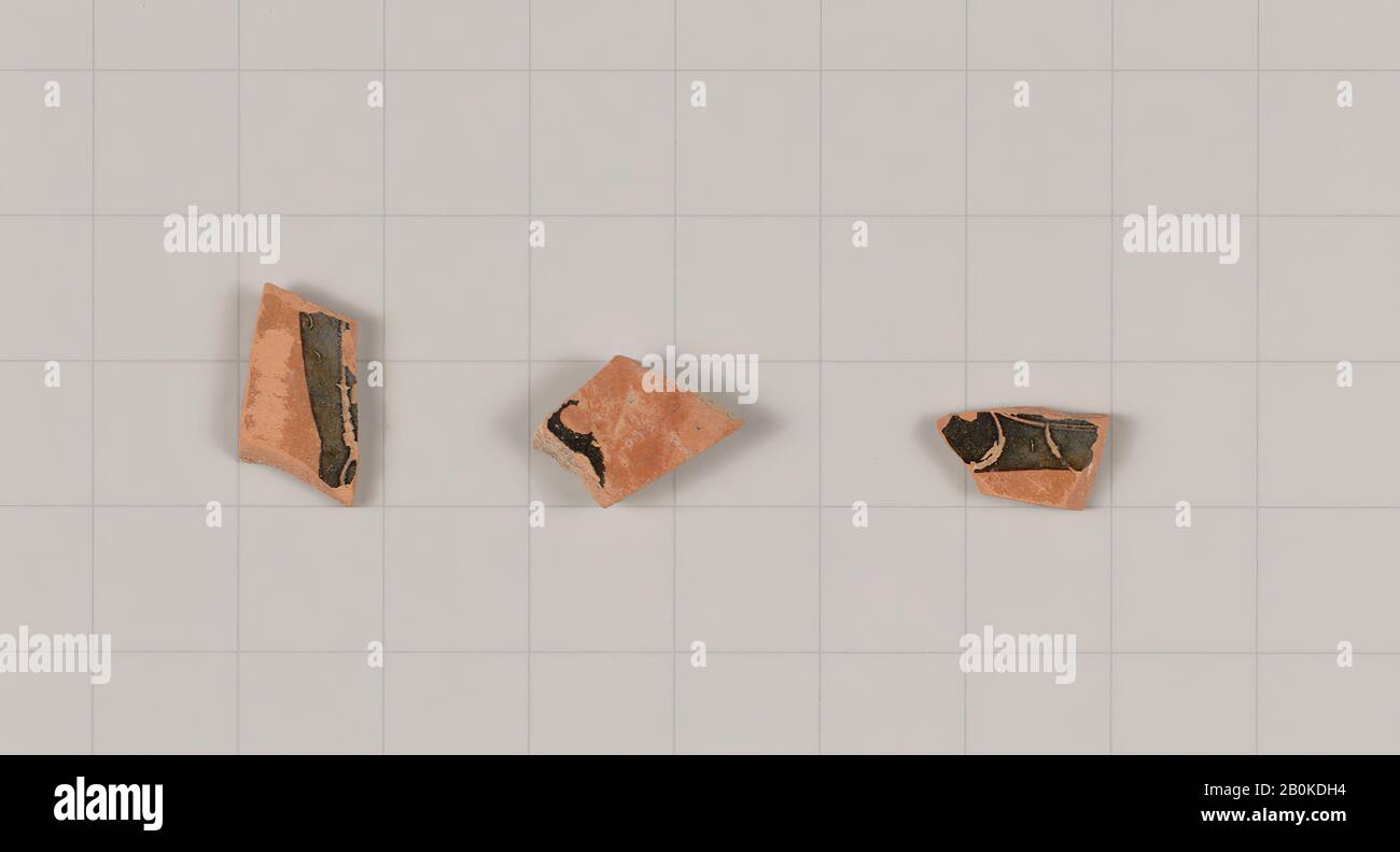Terracotta fragments of closed shapes, Greek, Attic, Archaic, Date late ...