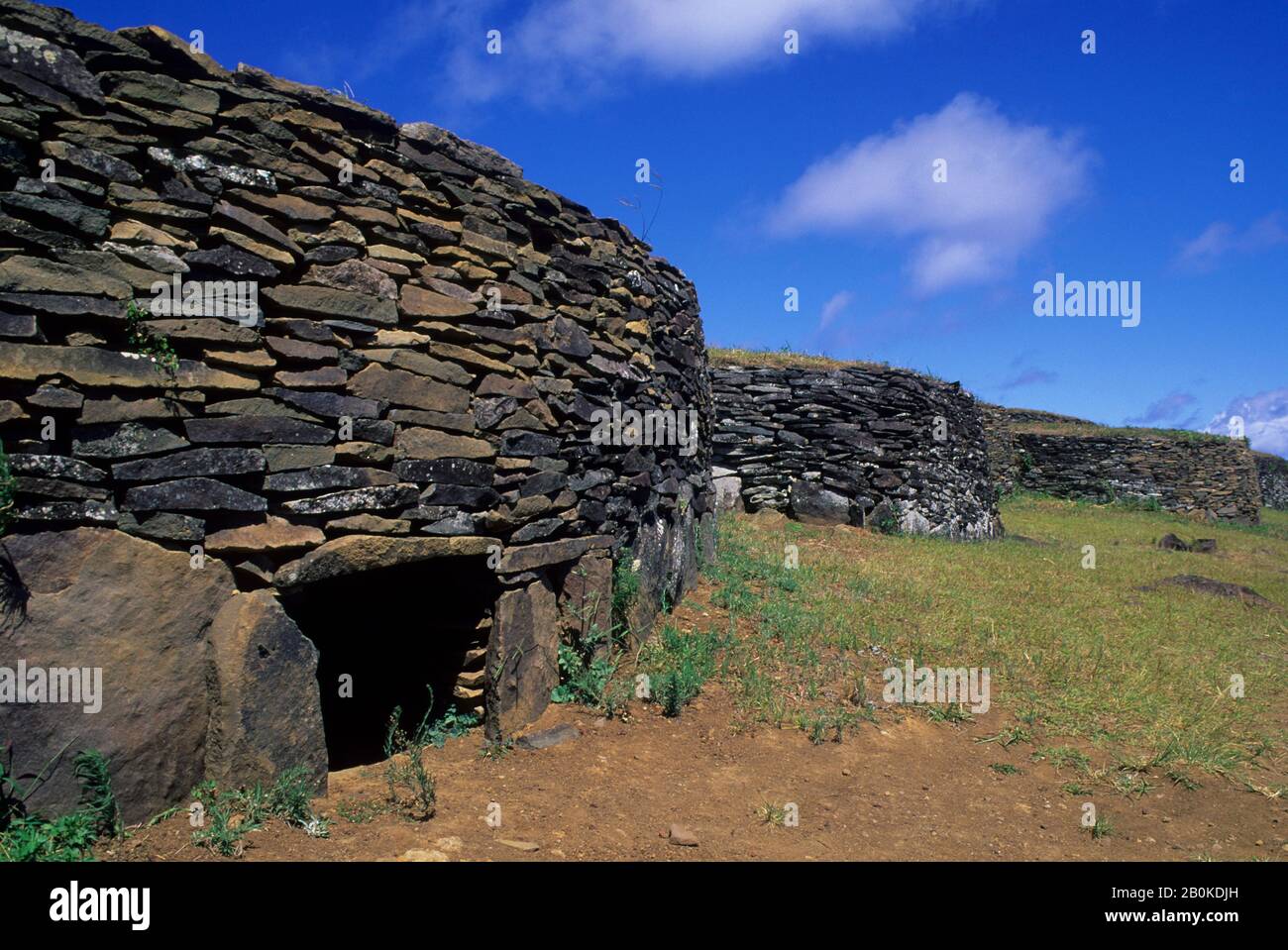 CHILE, EASTER ISLAND, CEREMONIAL VILLAGE OF ORONGO, STONE HOUSES Stock ...