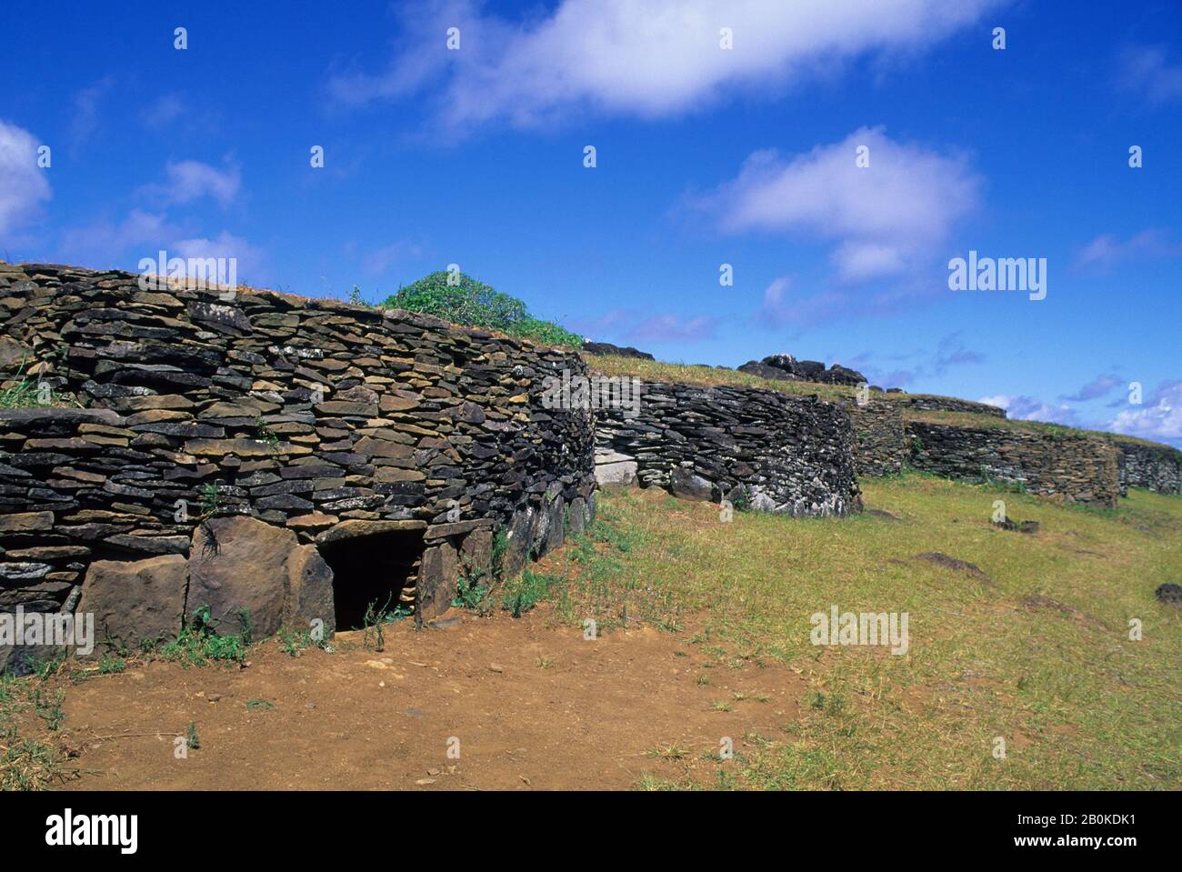 CHILE, EASTER ISLAND, CEREMONIAL VILLAGE OF ORONGO, STONE HOUSES Stock ...