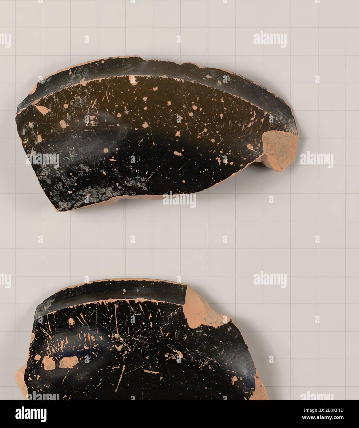 Terracotta rim fragments of a stemless kylix (drinking cup), Greek ...