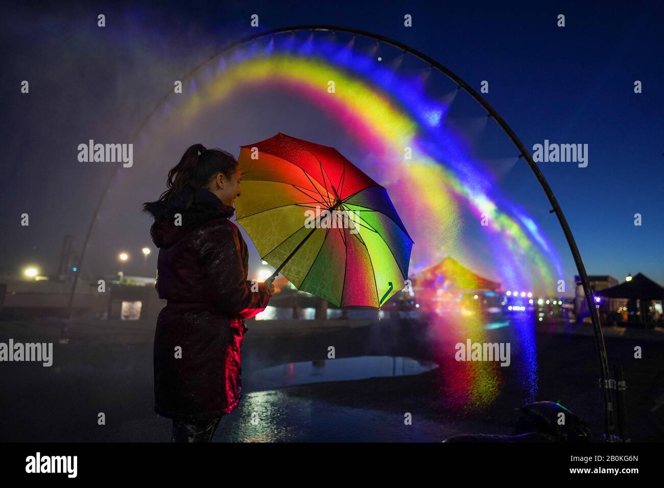 Poole, UK. 20th Feb 2020. Visitors to the opening night of Light Up ...