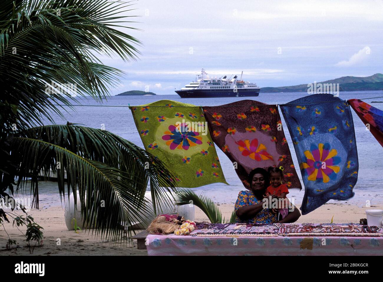 FIJI, YASAWA GROUP, SAWA-I-LAU ISLAND, COLORFUL FABRIC (PAREOS (BATIK ...