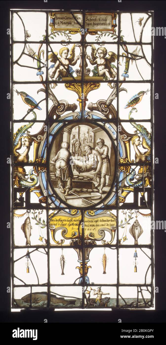 Burying the Dead, Dutch, 1618, Dutch, Stained glass, Overall: 35 1/2 × ...