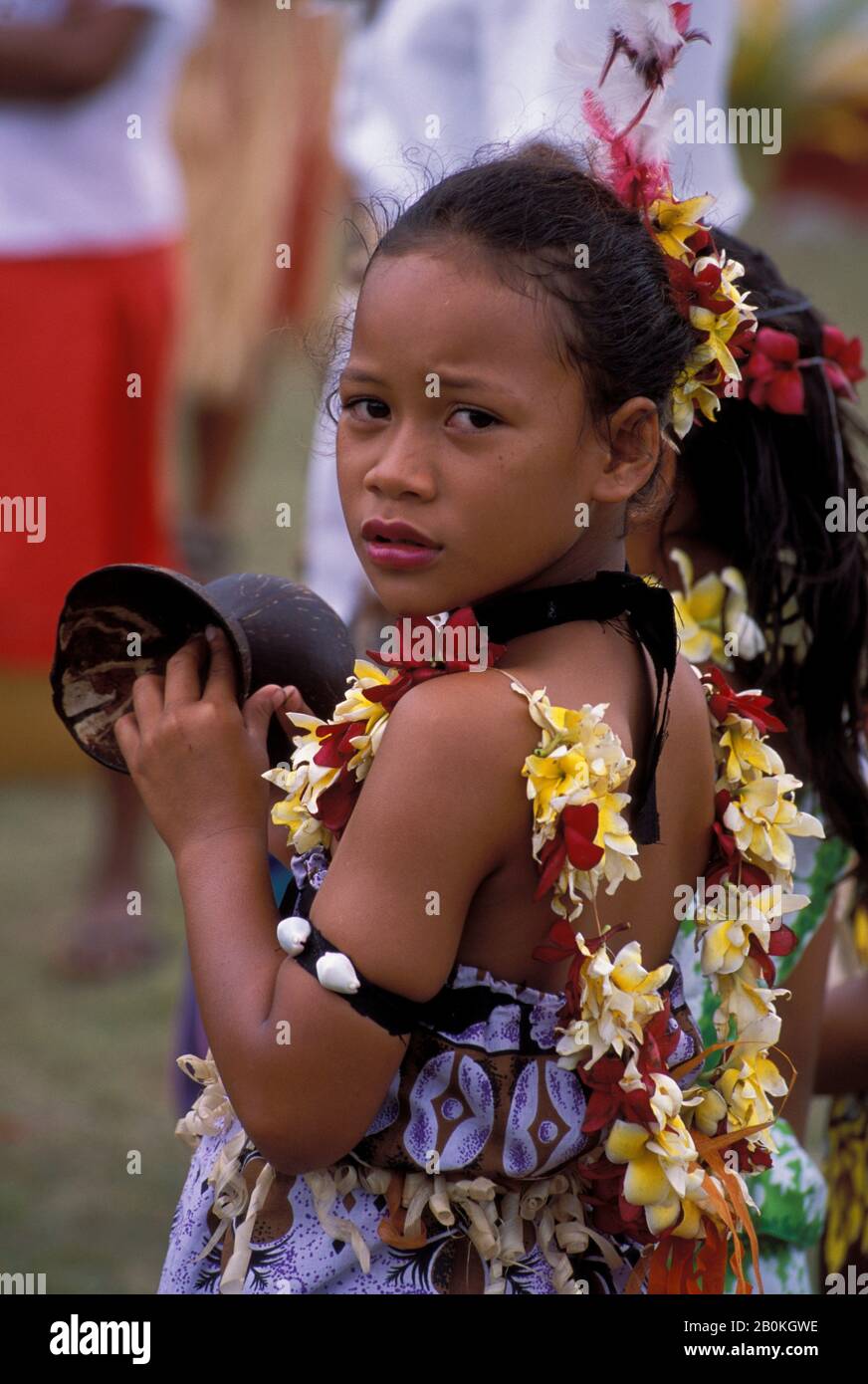 TONGA, NIUATOPUTAPU ISLAND, PORTRAIT OF GIRL, TRADITIONAL CLOTHING ...