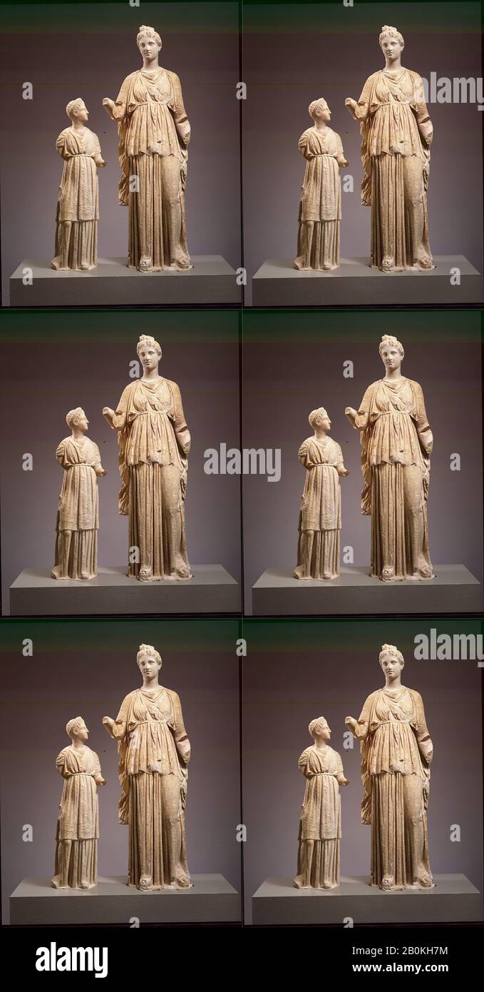 Marble funerary statues of a maiden and a little girl, Greek, Attic ...
