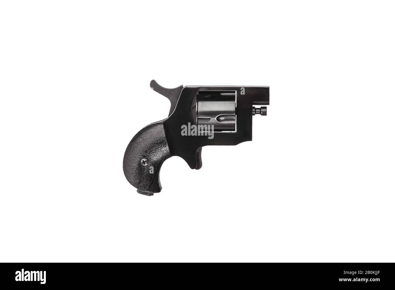 Small black gun revolver isolate on white background. Pocket pistol for ...