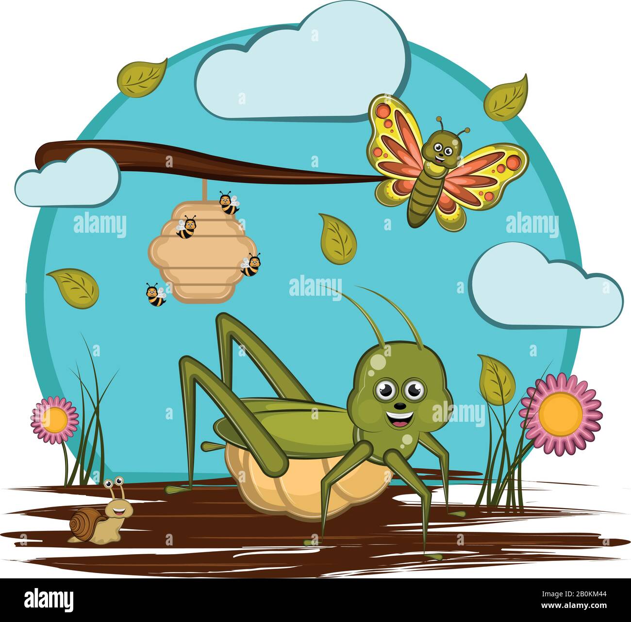 Cute insects in a cartoon landscape Stock Vector Image & Art - Alamy