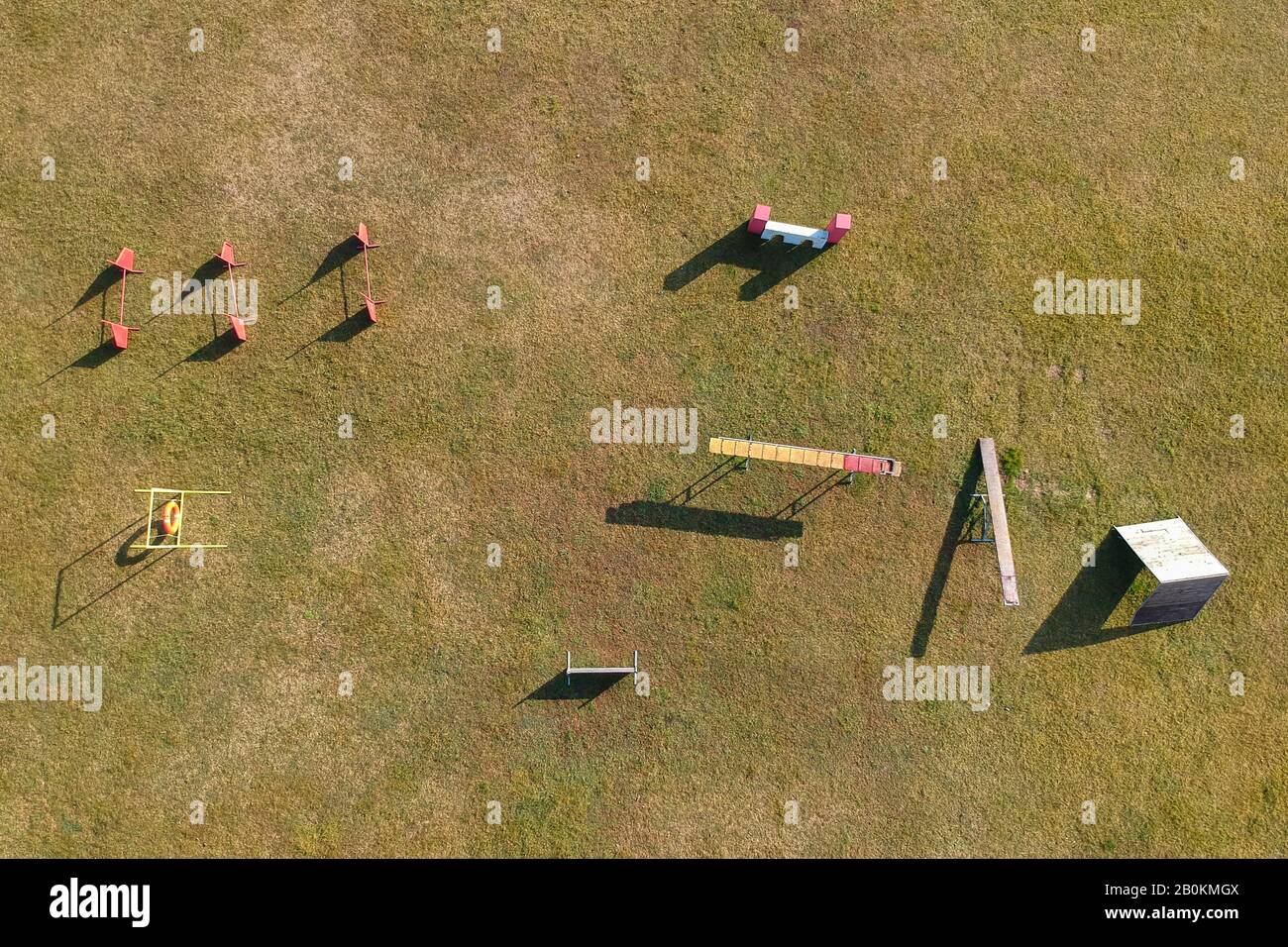 Aerial view of an agility dog course Stock Photo - Alamy