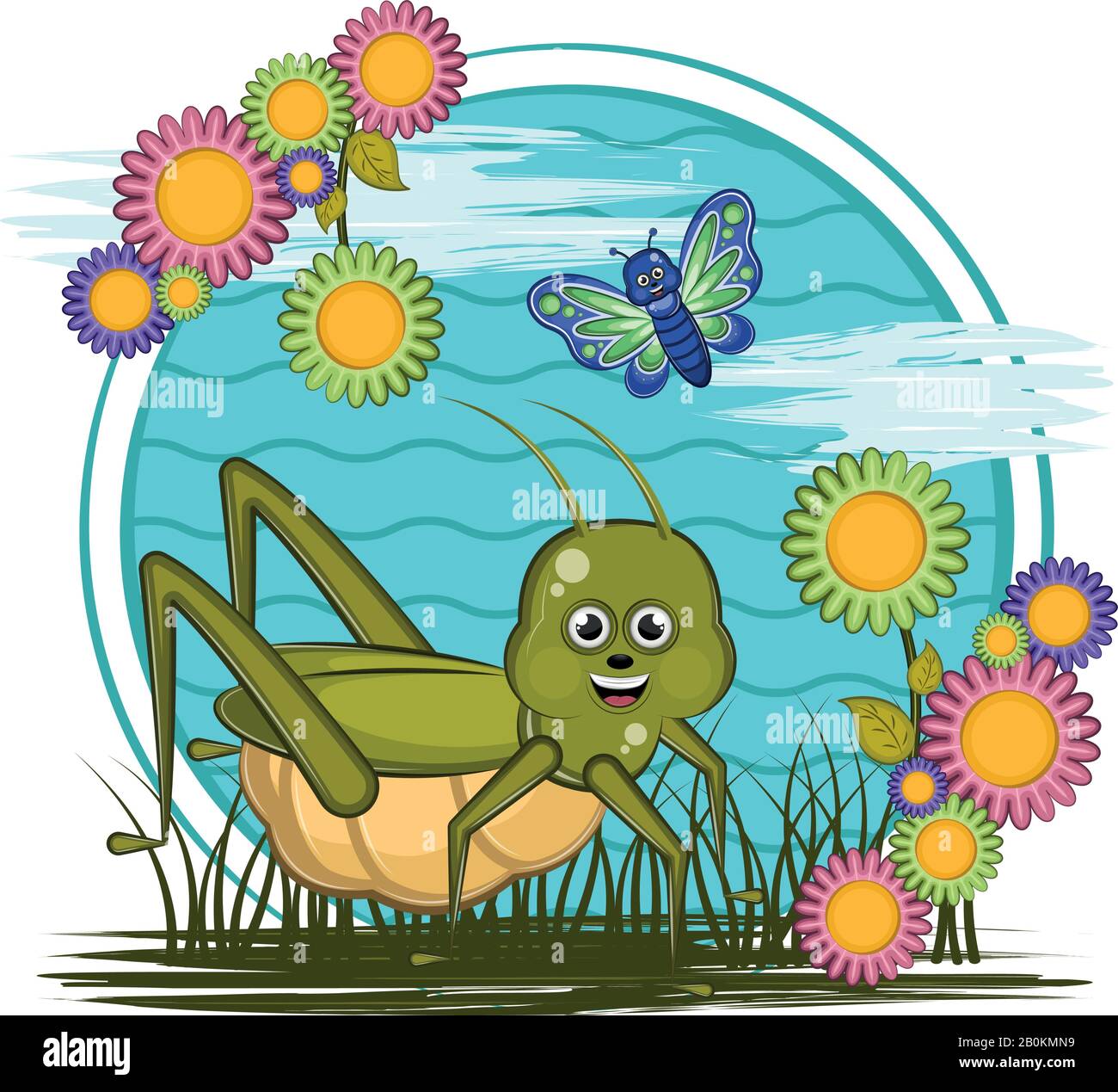 Cute insects in a cartoon landscape Stock Vector Image & Art - Alamy