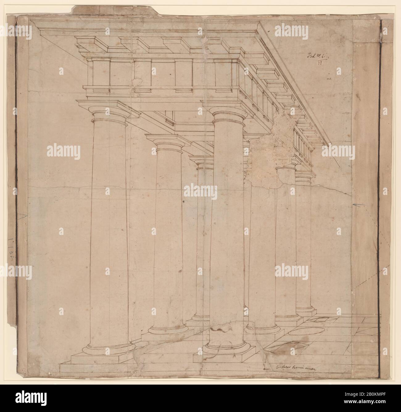 Attributed to Baldassare Tommaso Peruzzi, Study for a Colonnade in ...