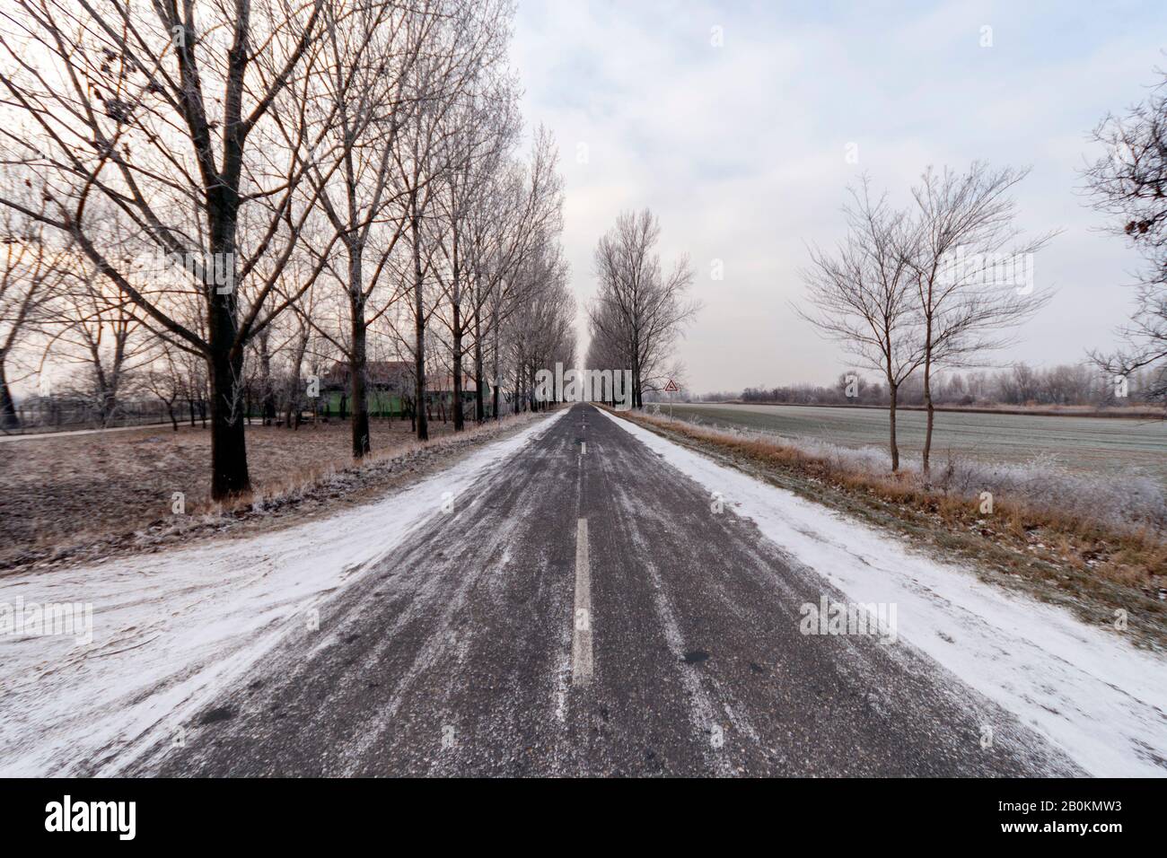 Winter road in the hungarian countryside Stock Photo - Alamy