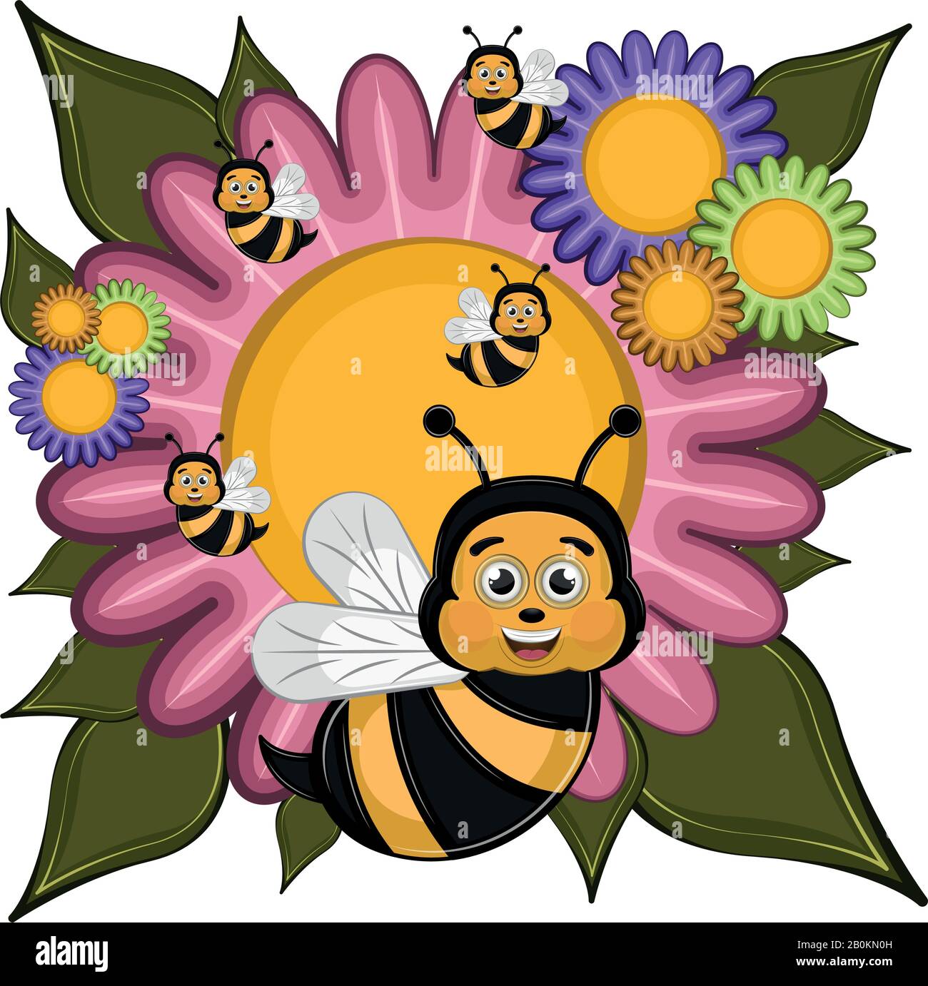 Cartoon of a cute happy bees Stock Vector Image & Art - Alamy