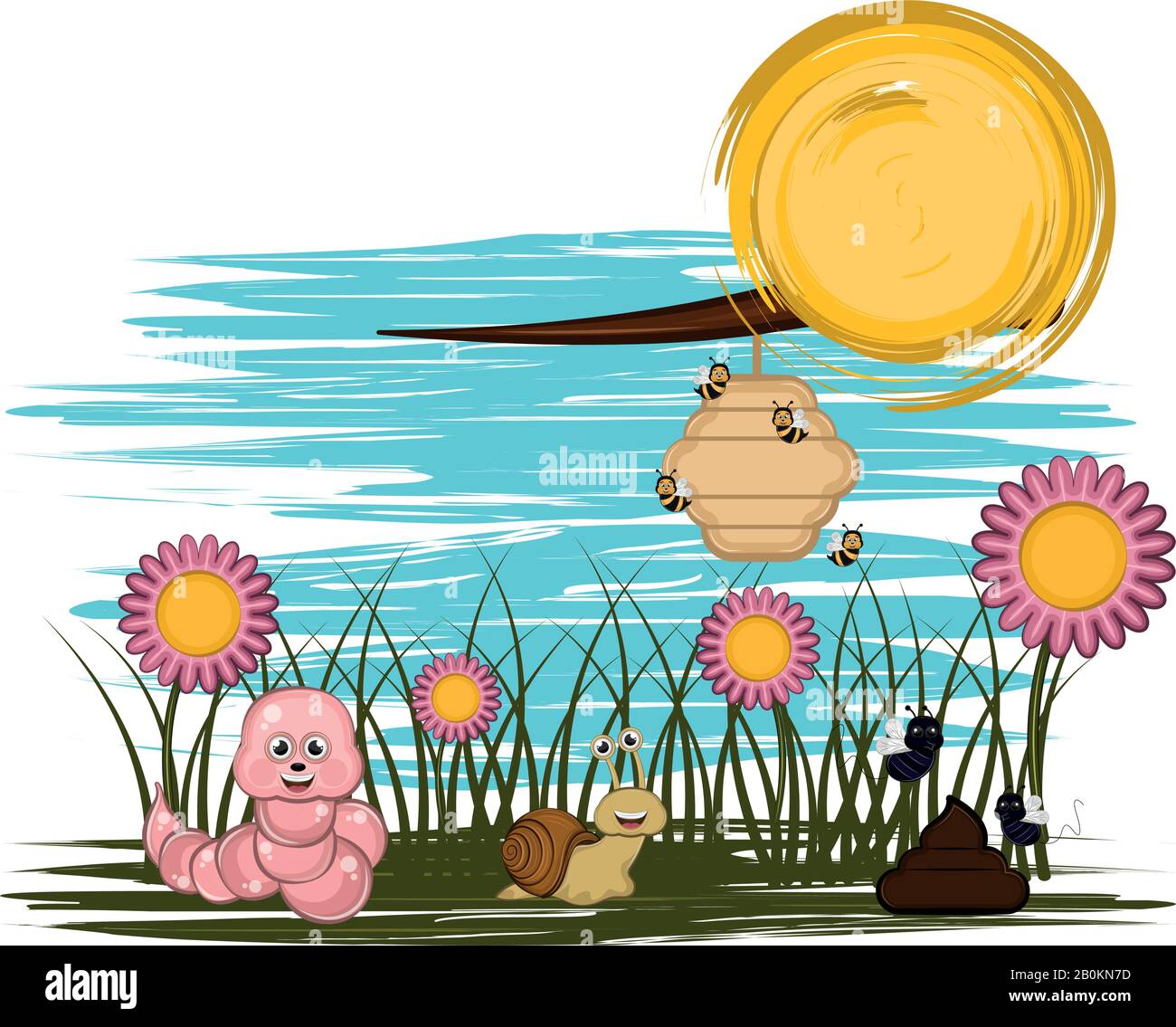 Cute insects in a cartoon landscape Stock Vector Image & Art - Alamy