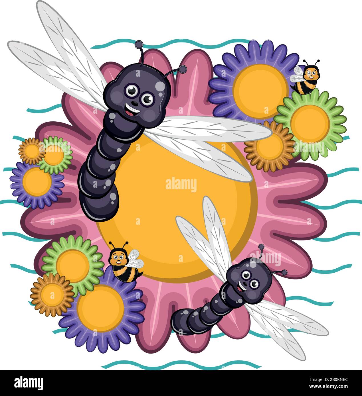 Cute dragonflies and bees Stock Vector Image & Art - Alamy