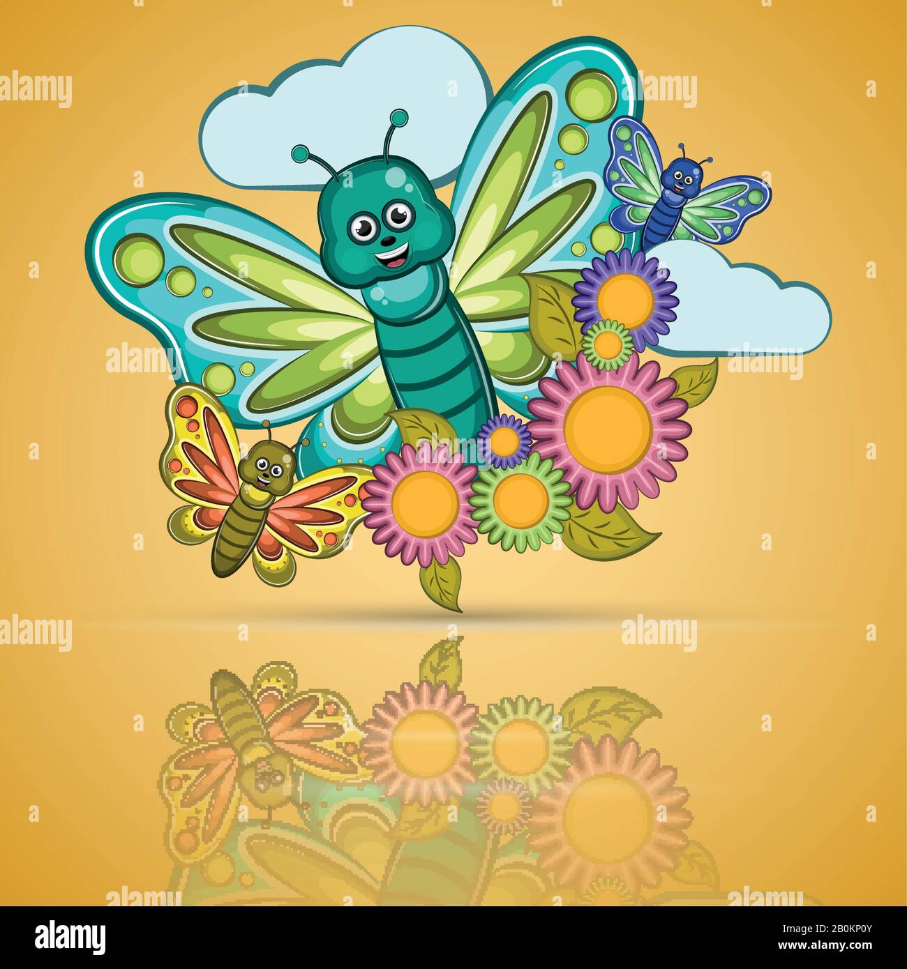 Cartoon of a cute happy butterfly Stock Vector Image & Art - Alamy