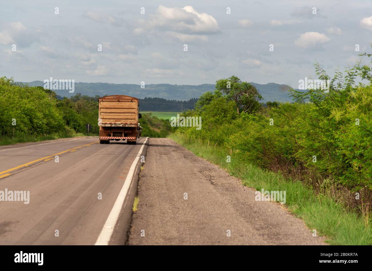 Image of a cargo transport truck running on the Brazilian highway in ...