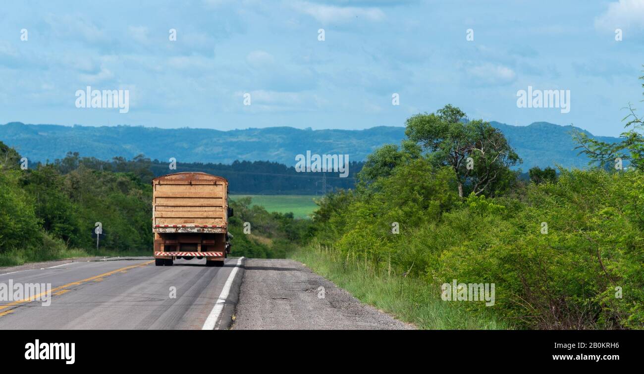 Image of a cargo transport truck running on the Brazilian highway in ...