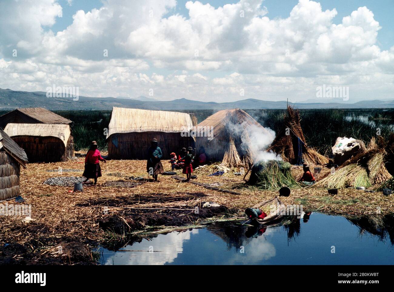 PERU, LAKE TITICACA, FLOATING REED ISLAND, UROS INDIAN VILLAGE Stock ...