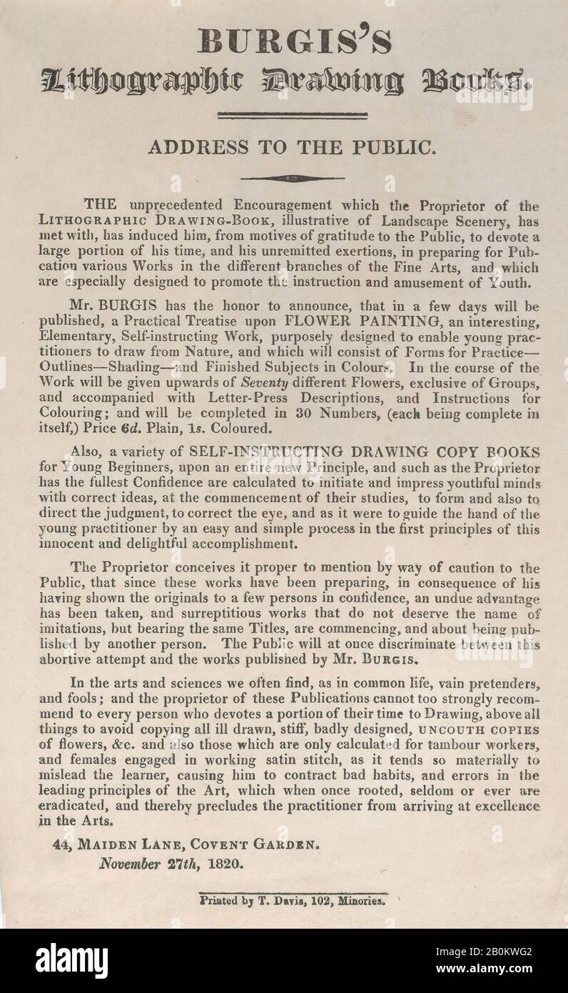 Anonymous, British, early 19th century, Trade Card for Burgis's ...