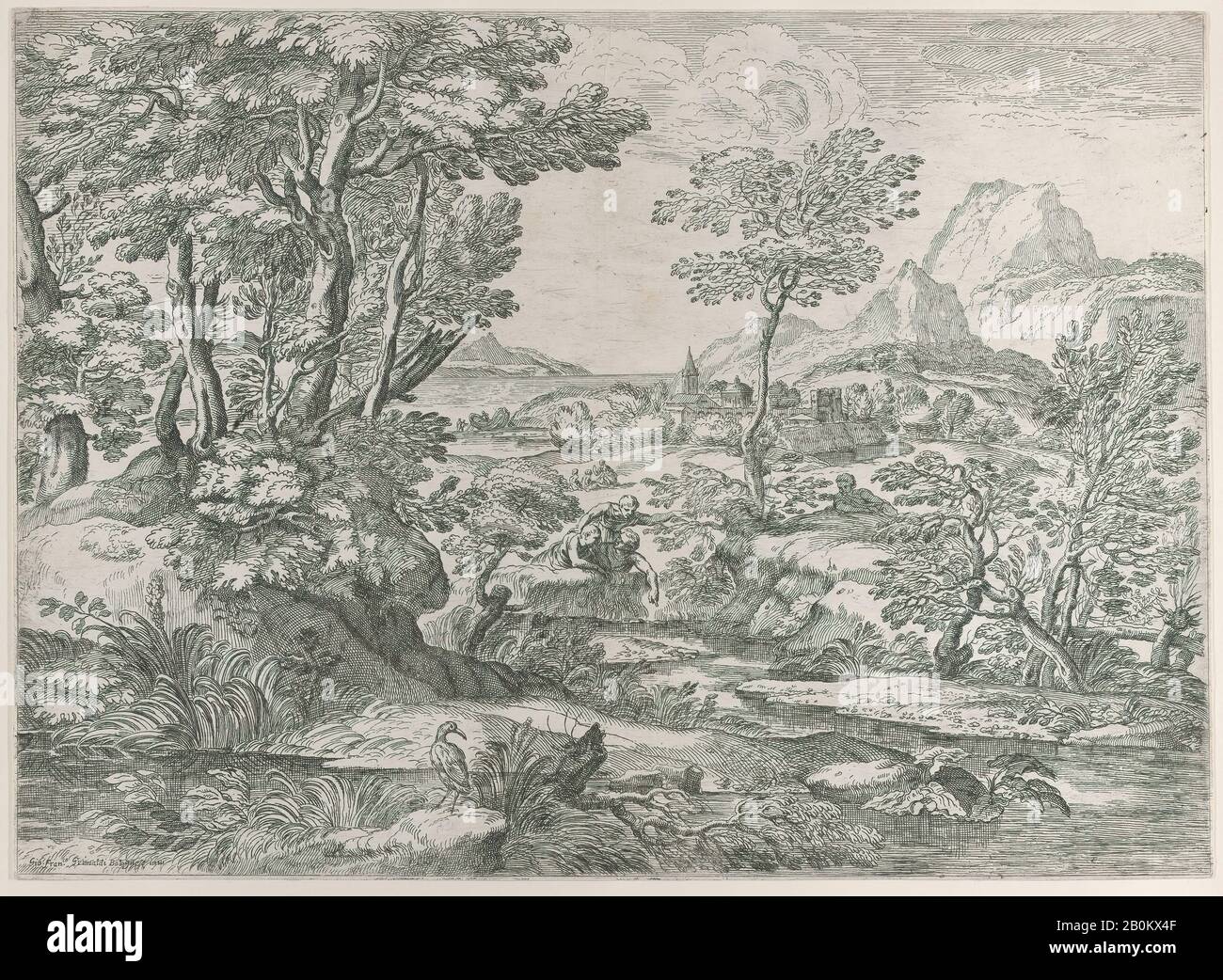 Giovanni Francesco Grimaldi, Three boys in a landscape with a town in ...