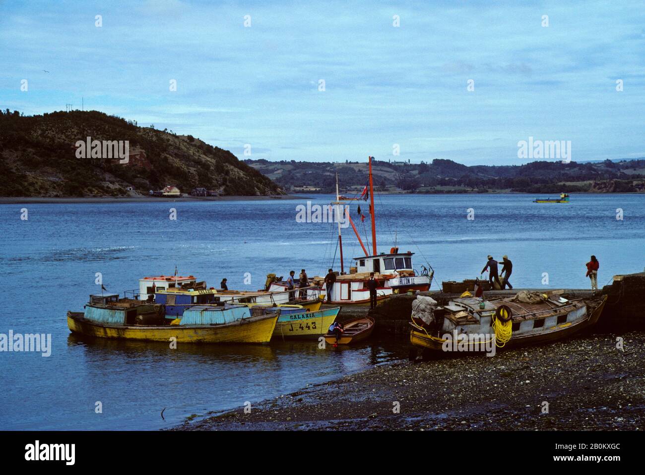 SOUTHERN CHILE, CHILOE ISLAND, DALCAHUE, LOCAL FISHING BOATS Stock ...
