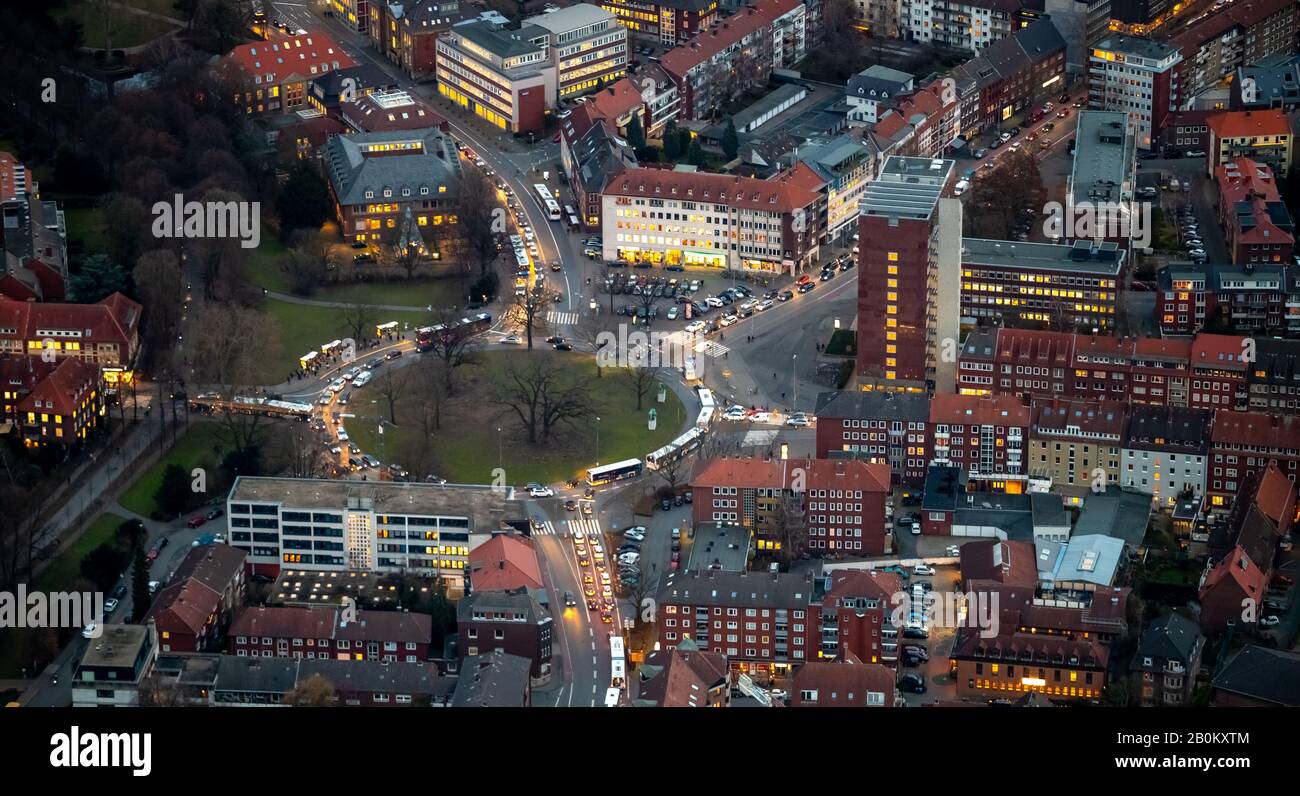aerial photo, Ludgeriplatz roundabout, night photo, Münster ...