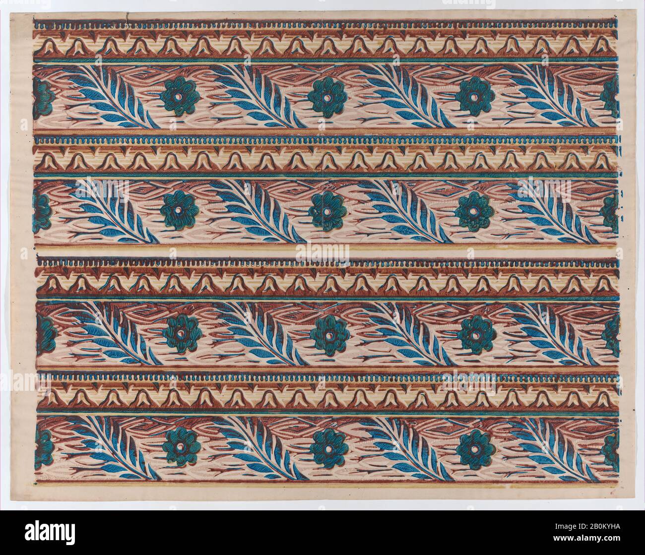 Anonymous, Sheet with two borders with flower and leaf designs ...