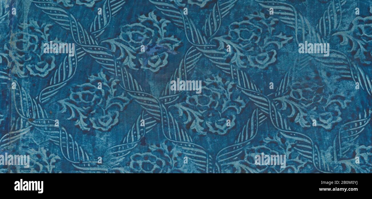 Anonymous, Paste paper with blue ribbon and floral pattern, Anonymous ...