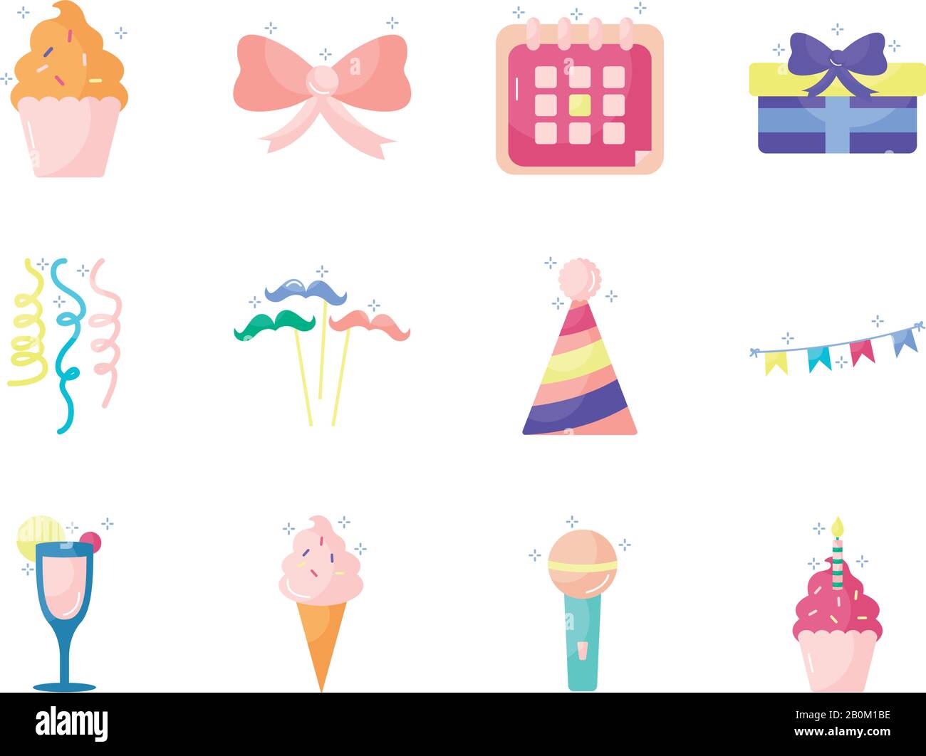 flat style icon set design, Party celebration event happy birthday ...